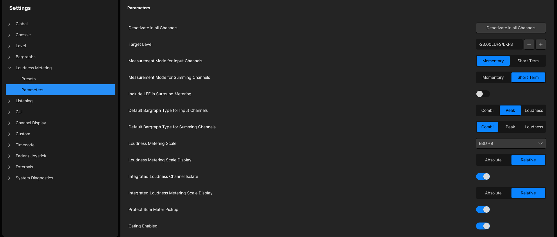 mc²36 - System Settings -> Loudness Metering
