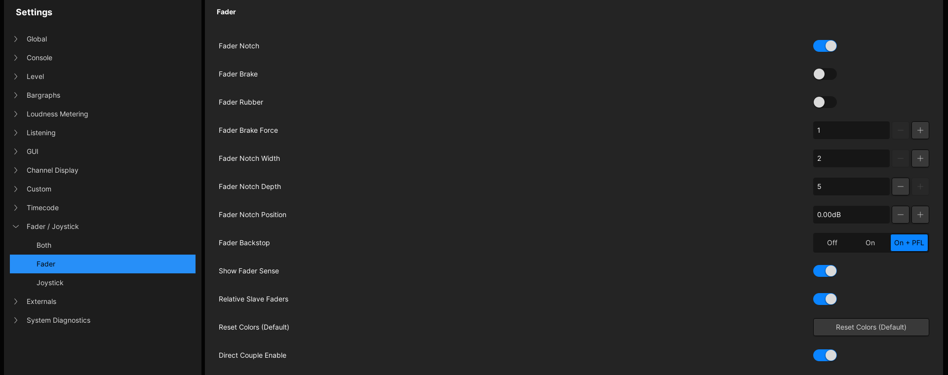 mc²36 - System Settings -> Fader and Joystick
