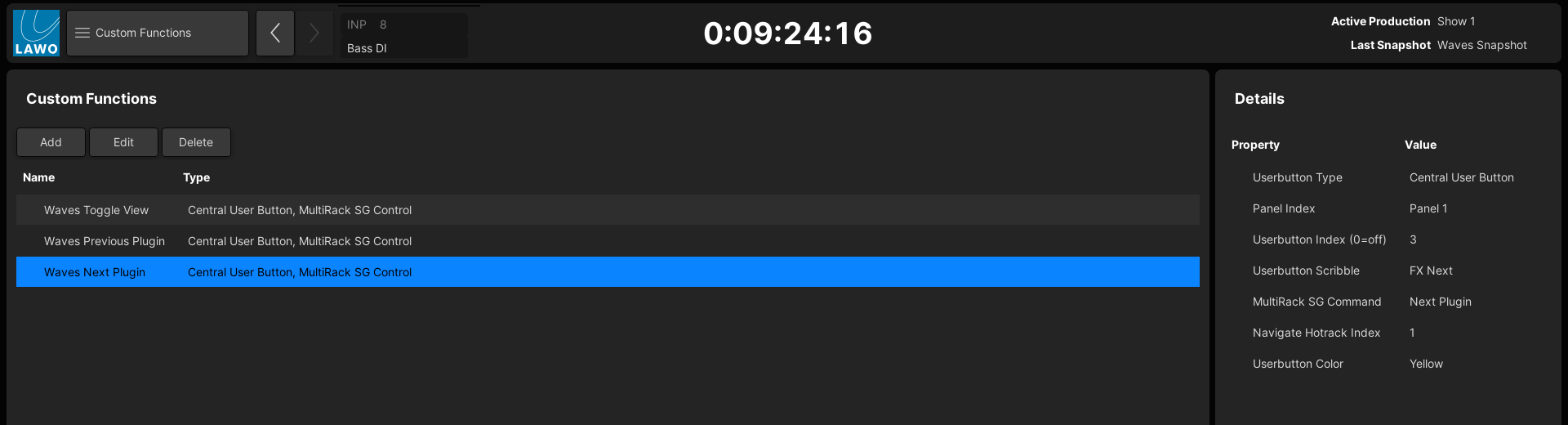 Waves for mc² - User Button Functions
