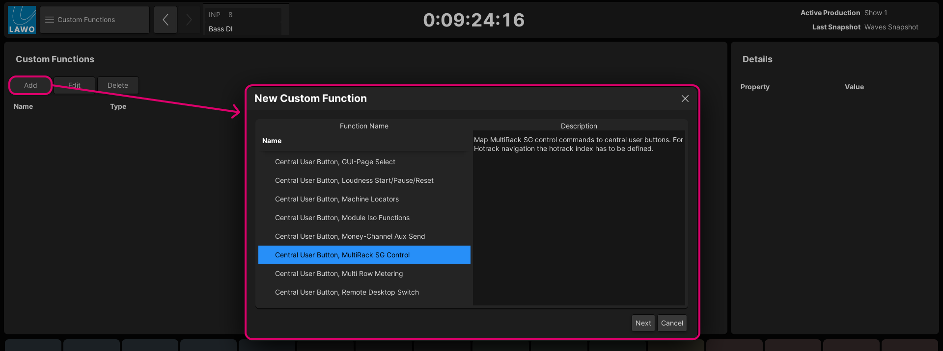 Waves for mc² - User Button Functions