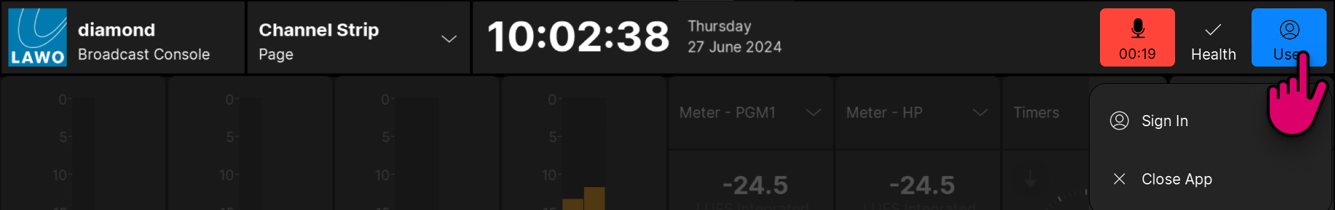 diamond VX - User Menu