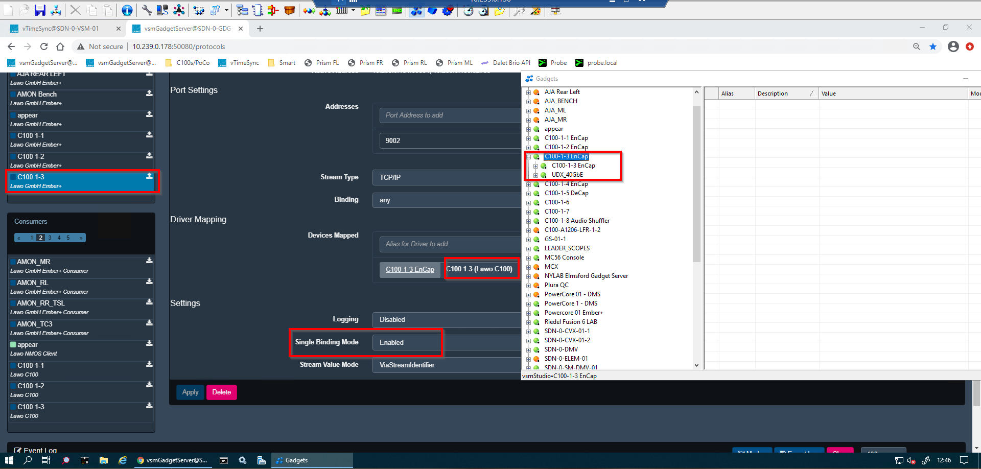 vsmGadgetServer - Configuration
