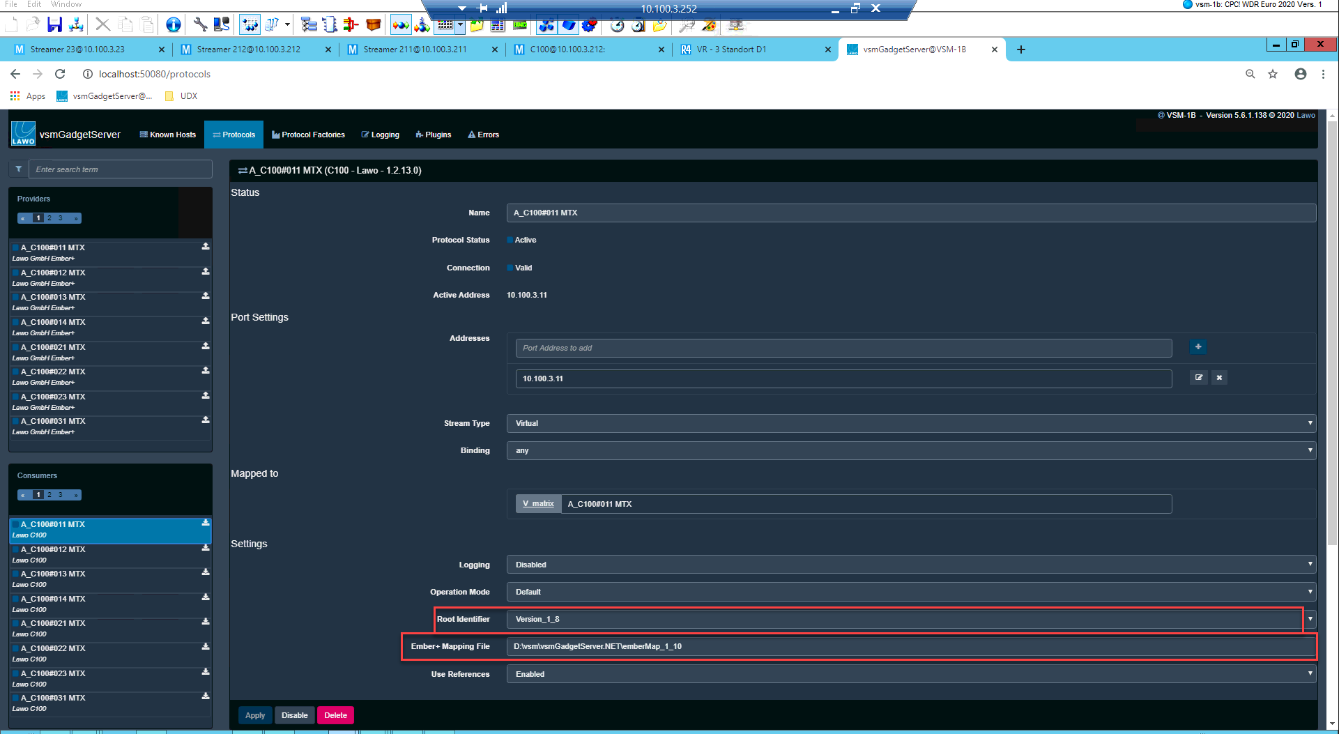 Driver - JSON via Websocket (Lawo V_matrix C100)